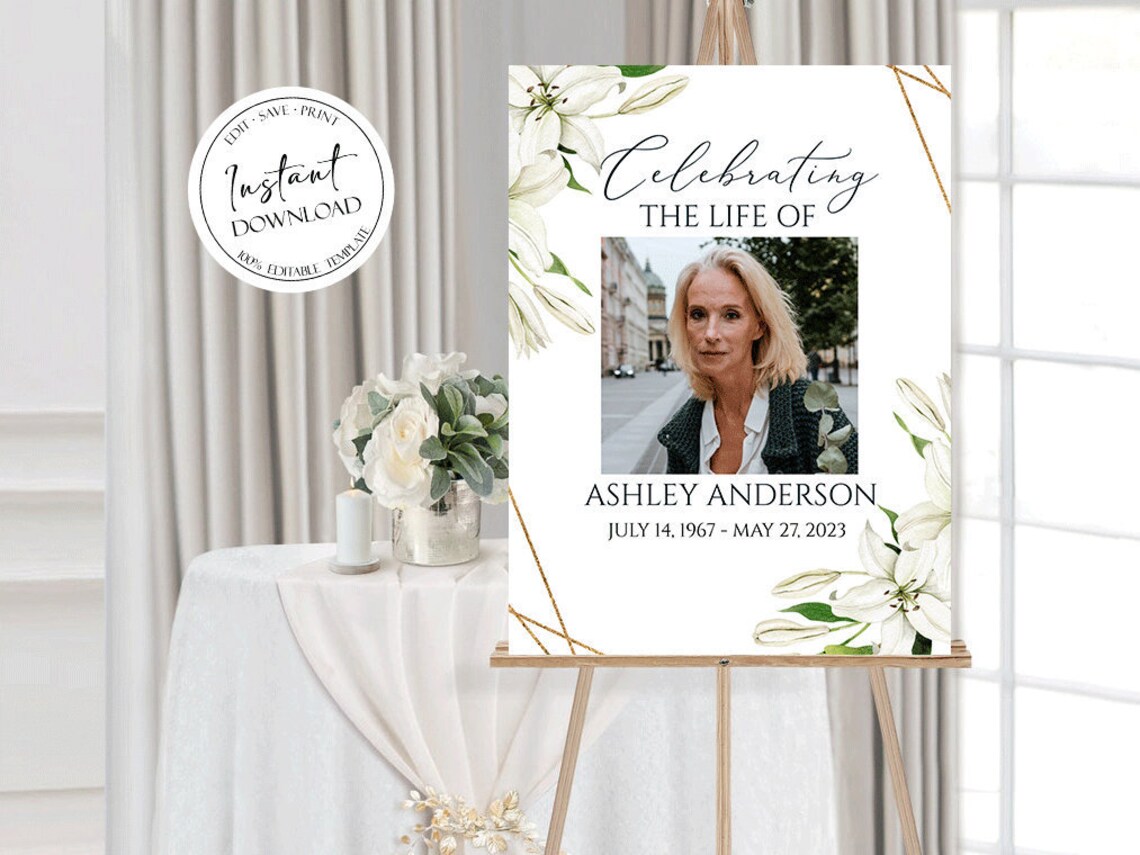 Celebration of Life Welcome Sign White Lilies Funeral Welcome - Etsy
