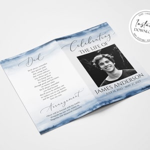11x17 Blue Watercolor Funeral Program Celebration of Life Program Blue ...