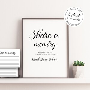 Share a Memory Funeral Sign, Share a Memory Card, Simple Funeral Memory ...