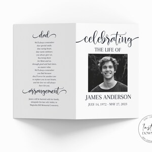 Celebration of Life Black & White Funeral Program Template, Funeral ...