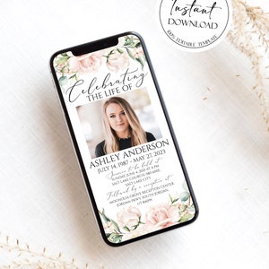 Digital Funeral Invitation Blush Funeral Announcement | Etsy