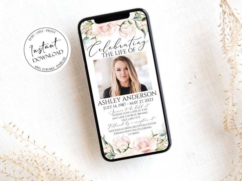 Digital Funeral Invitation Blush Funeral Announcement | Etsy