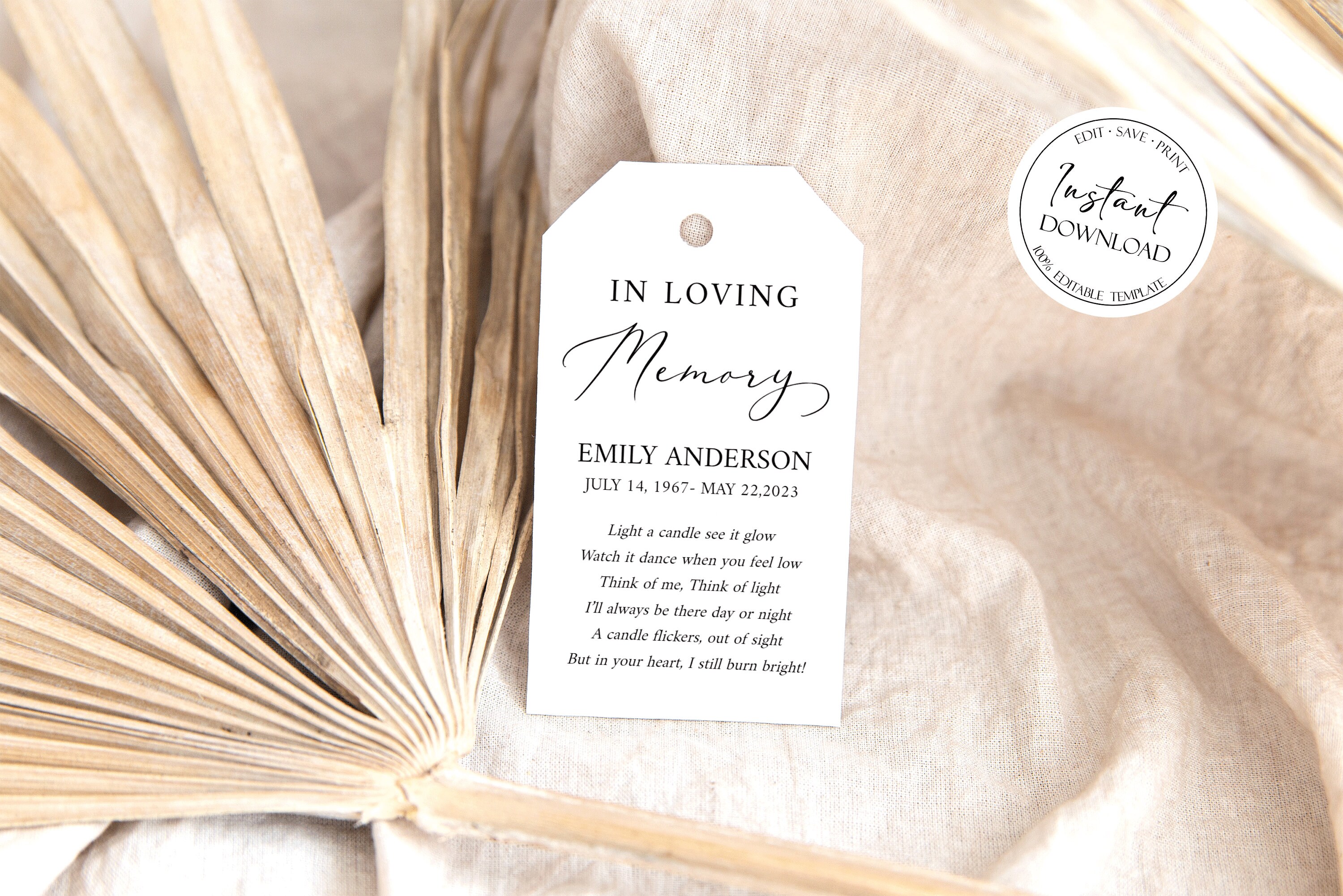 Celebration of Life Invitation Funeral Favor Tag Template - Etsy