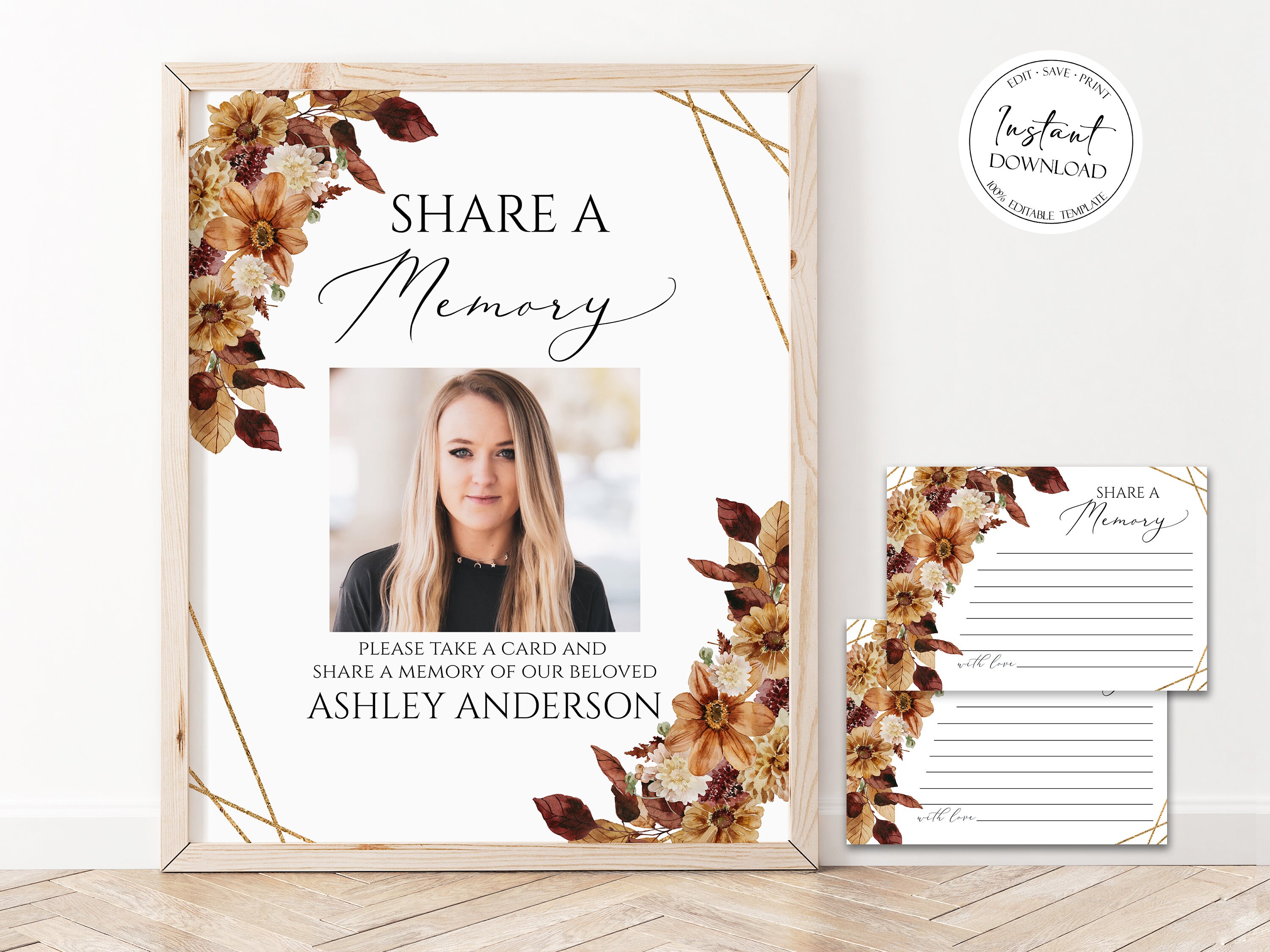 Share a Memory Funeral Sign Share a Memory Card, Fall Funeral Memory ...