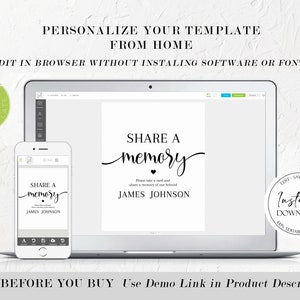 Share a Memory Funeral Sign and Share a Memory Card, Simple Funeral ...