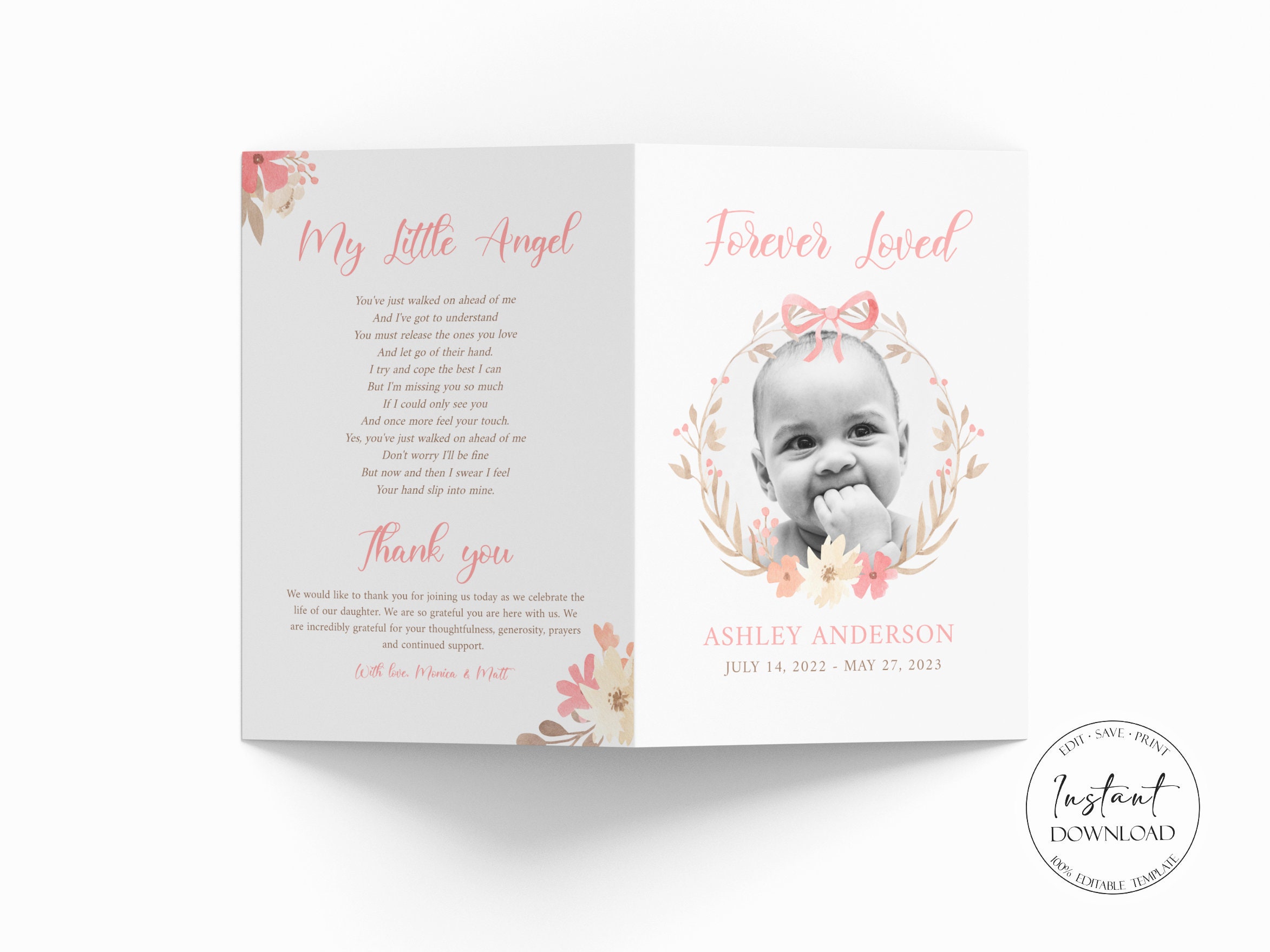 Baby Funeral Program Funeral Service Program Template for - Etsy