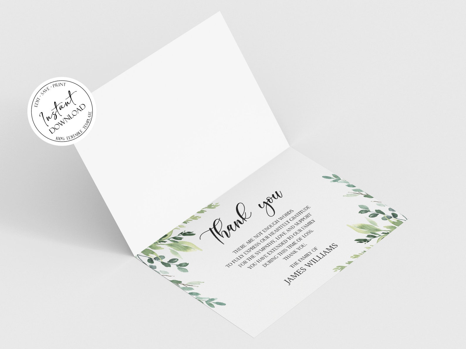 Greenery Funeral Thank You Card, Celebration of Life Funeral Photo ...