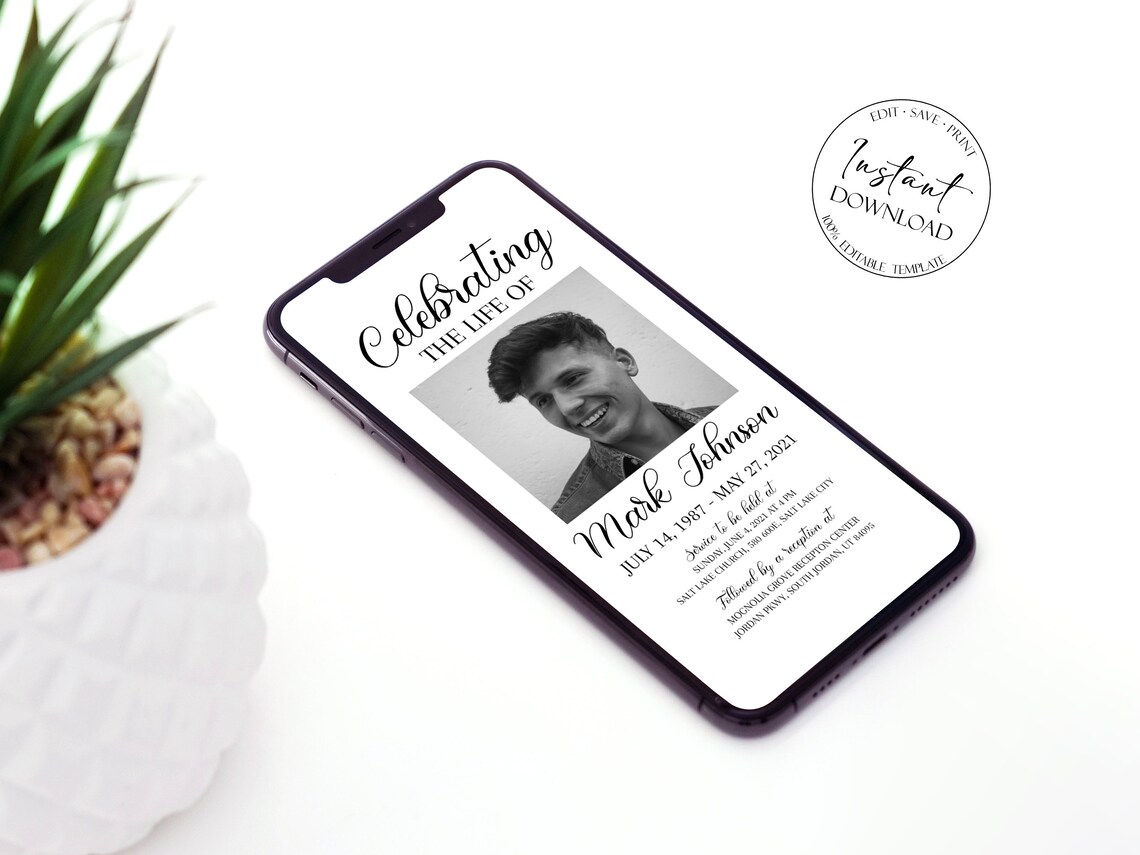 Celebration of Life Digital Funeral Invitation Funeral | Etsy