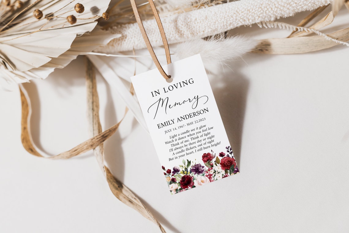 Red Roses Funeral Favor Tag Template Memorial Candle Favor - Etsy