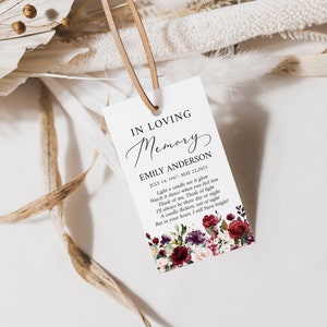 Red Roses Funeral Favor Tag Template, Memorial Candle Favor Tag, Red ...