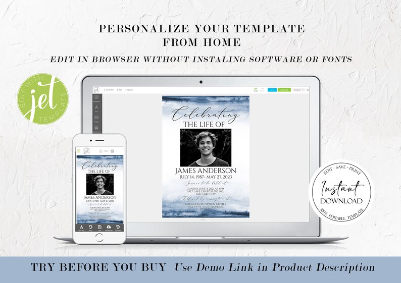 Blue Watercolor Baby Funeral Bundle Template Memorial Package ...