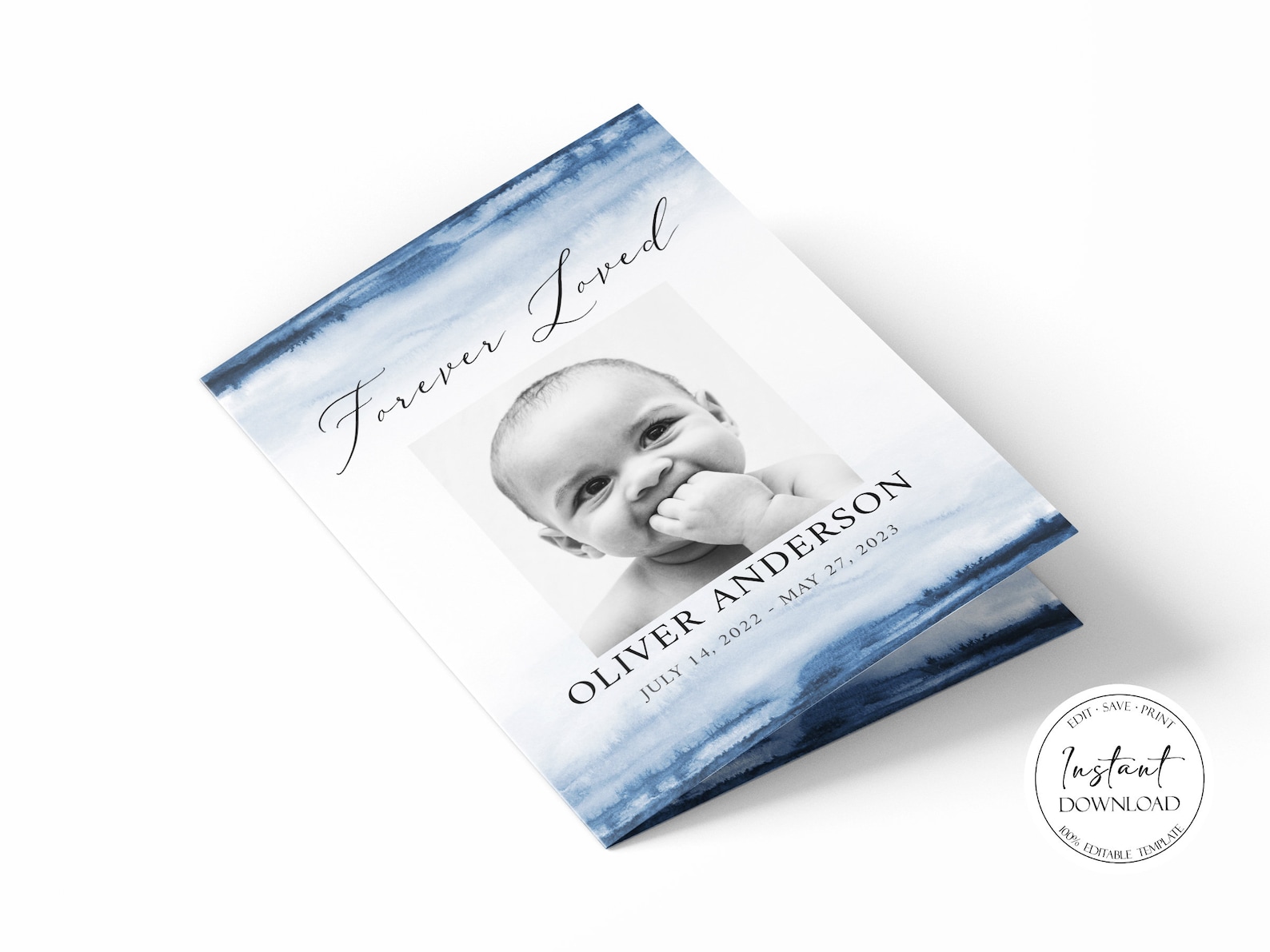 Blue Watercolor 8 Page Baby Funeral Program, Funeral Service Program ...