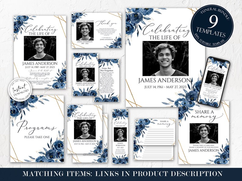 Royal Blue Funeral Program Template, Blue Funeral Brochure, Blue ...