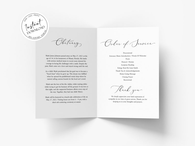 11x17 Funeral Program Template Celebration of Life Funeral - Etsy
