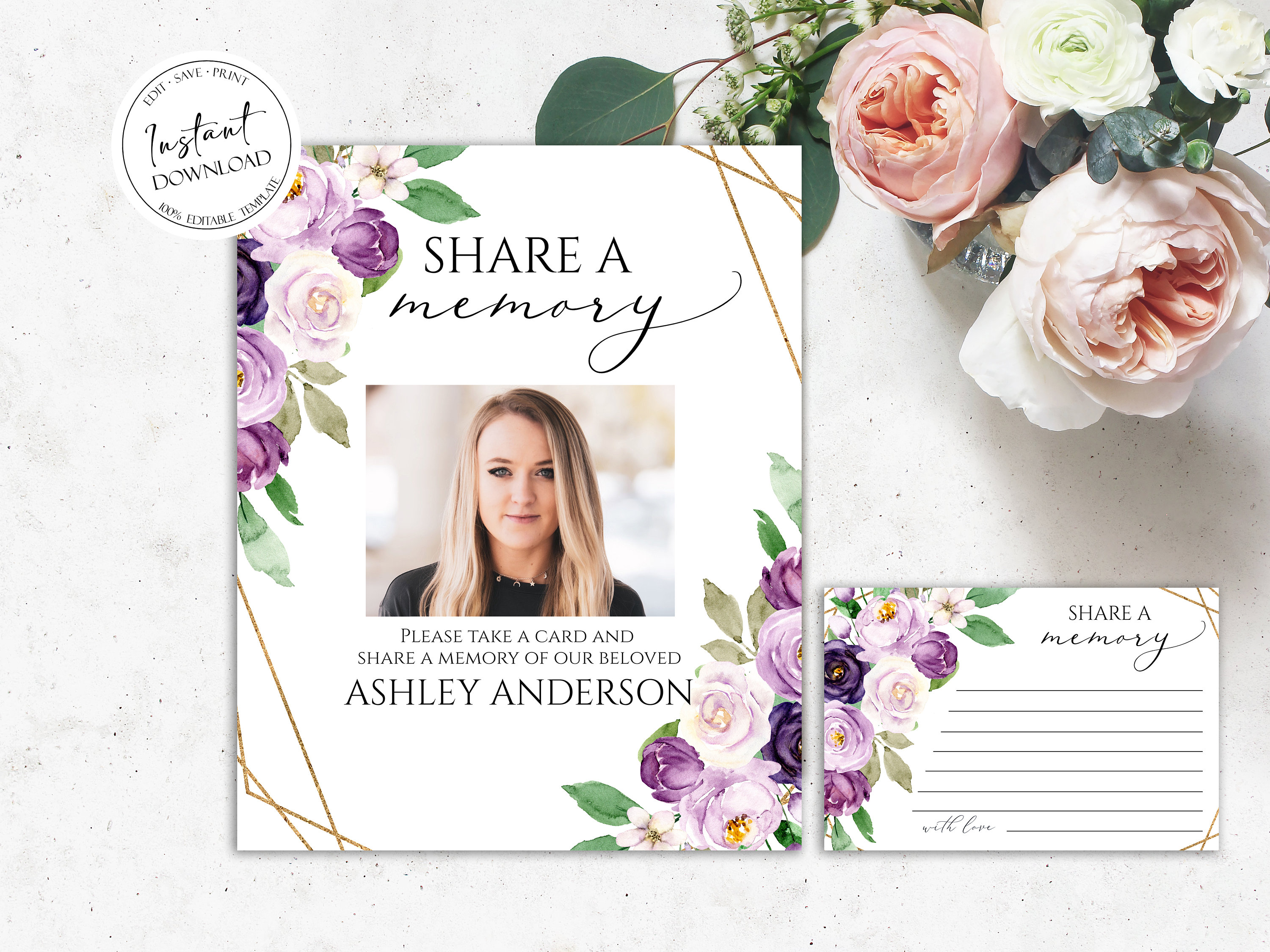 Share a Memory Funeral Sign Share a Memory Card Purple | Etsy