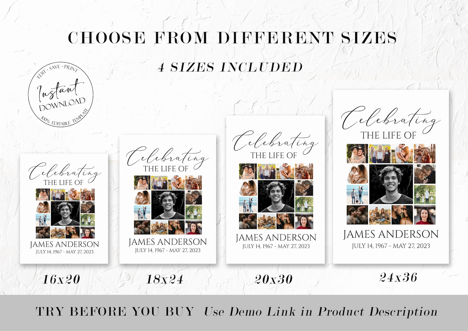Celebration of Life Multiple Photos Funeral Welcome Sign, Editable ...