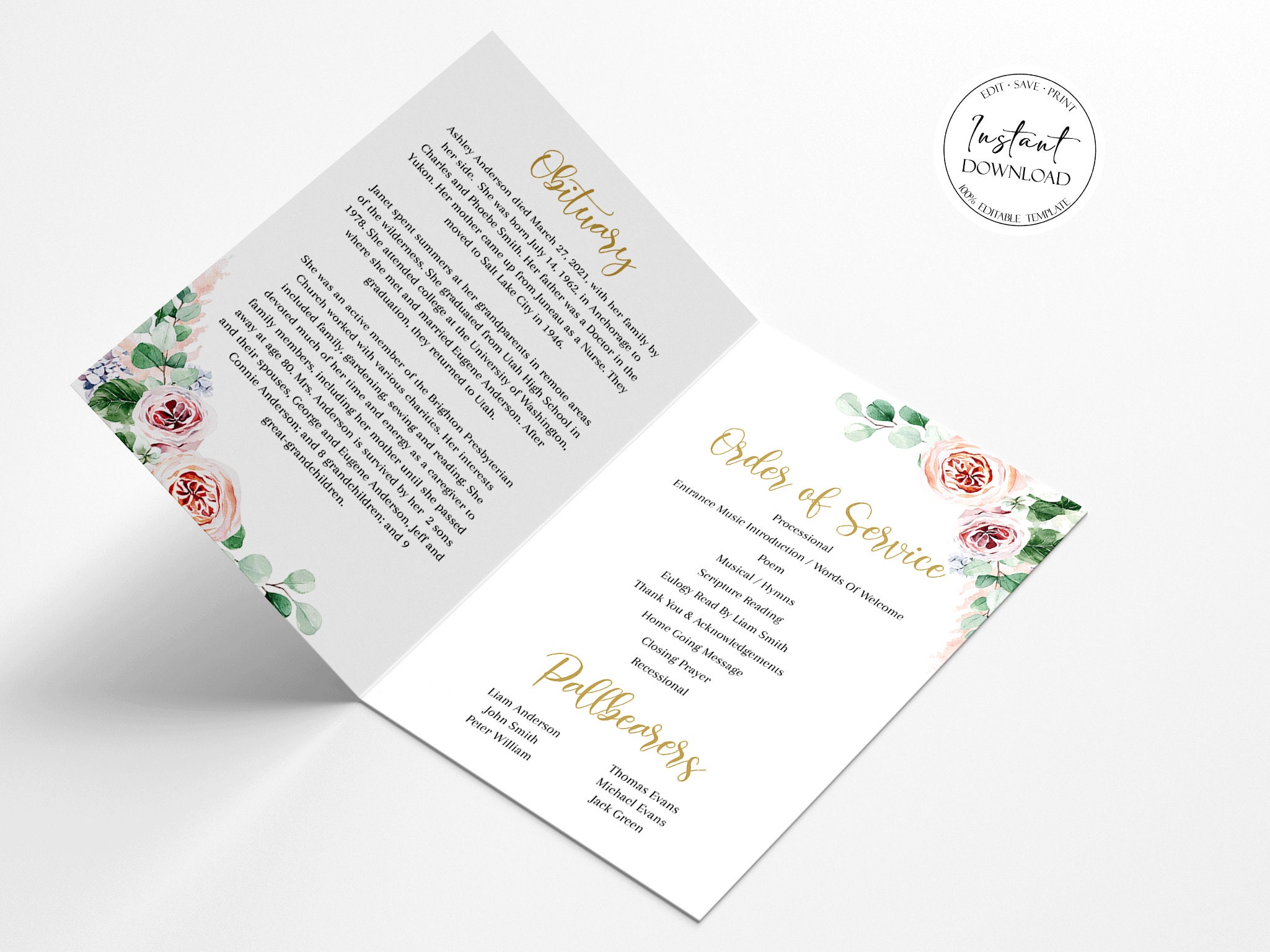 Celebration of life Funeral Program Template Funeral | Etsy