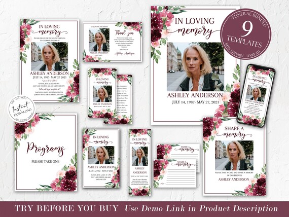 Editable Red Roses Funeral Bundle Red Memorial Package | Etsy