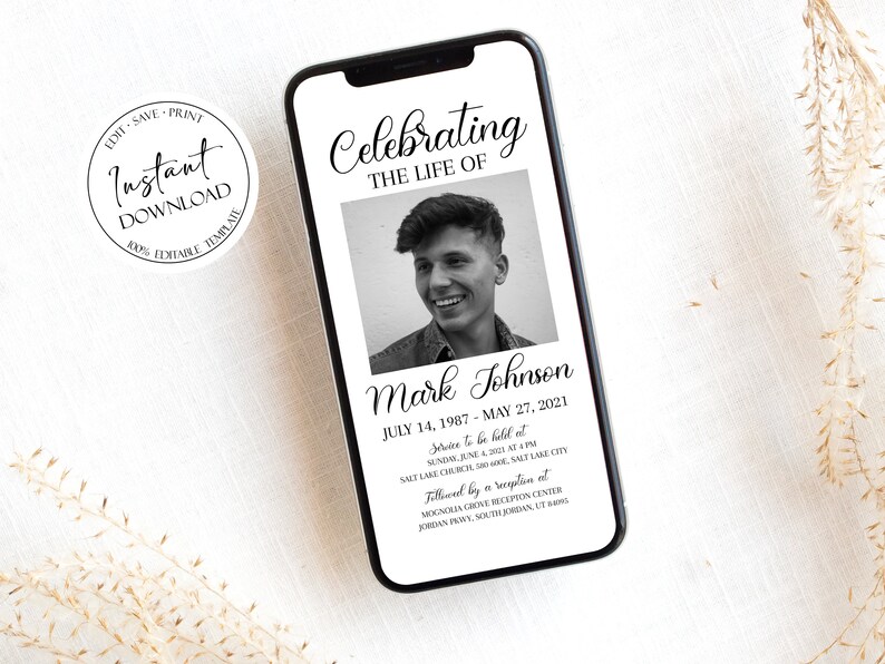 Celebration of Life Digital Funeral Invitation Funeral | Etsy