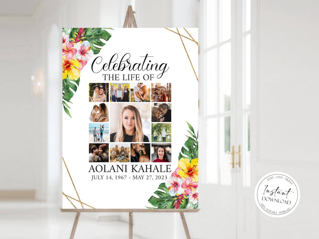 Celebration of Life Multiple Photos Funeral Welcome Sign Template ...