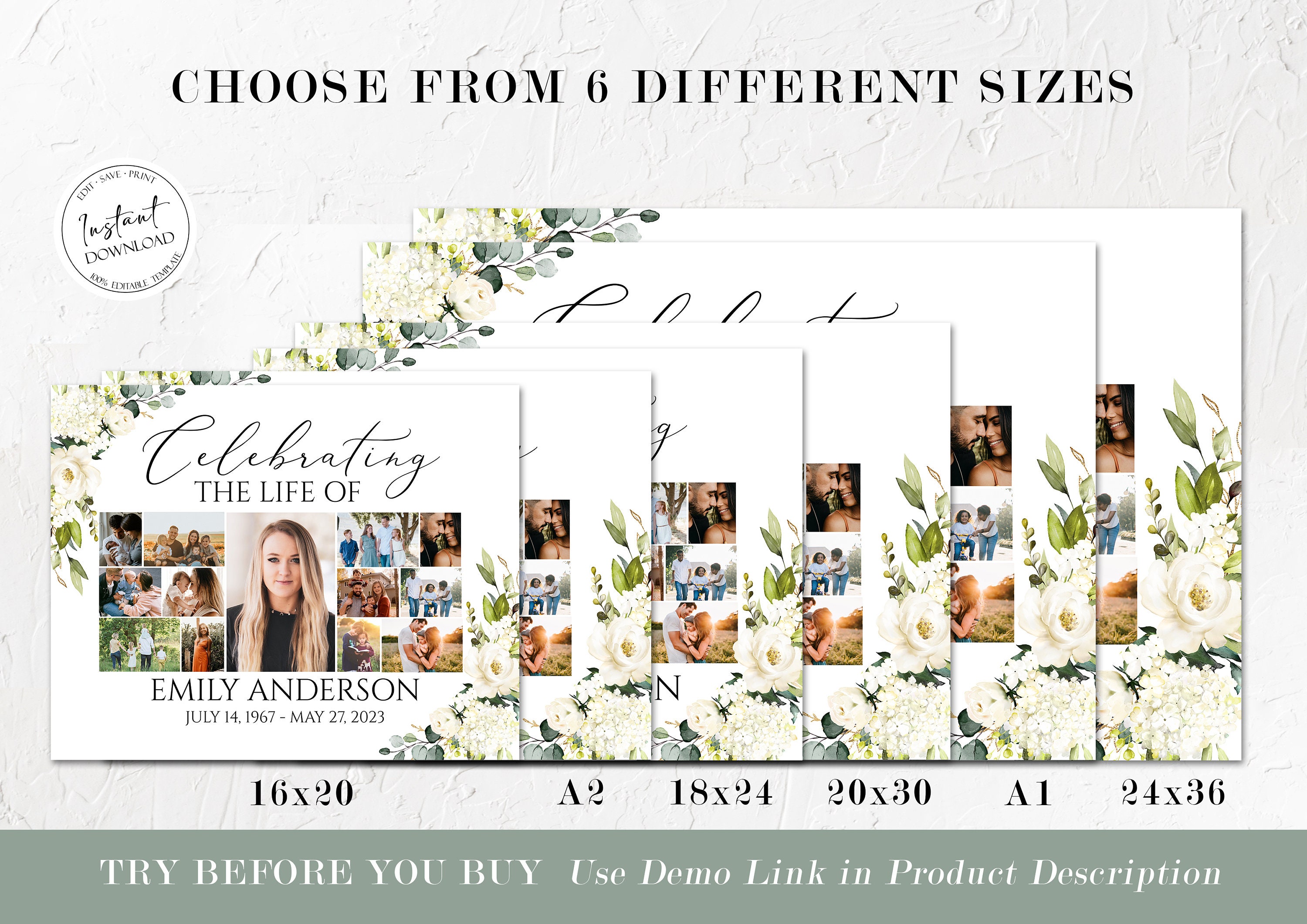 Celebration of Life Multiple Photos Funeral Welcome Sign, White ...