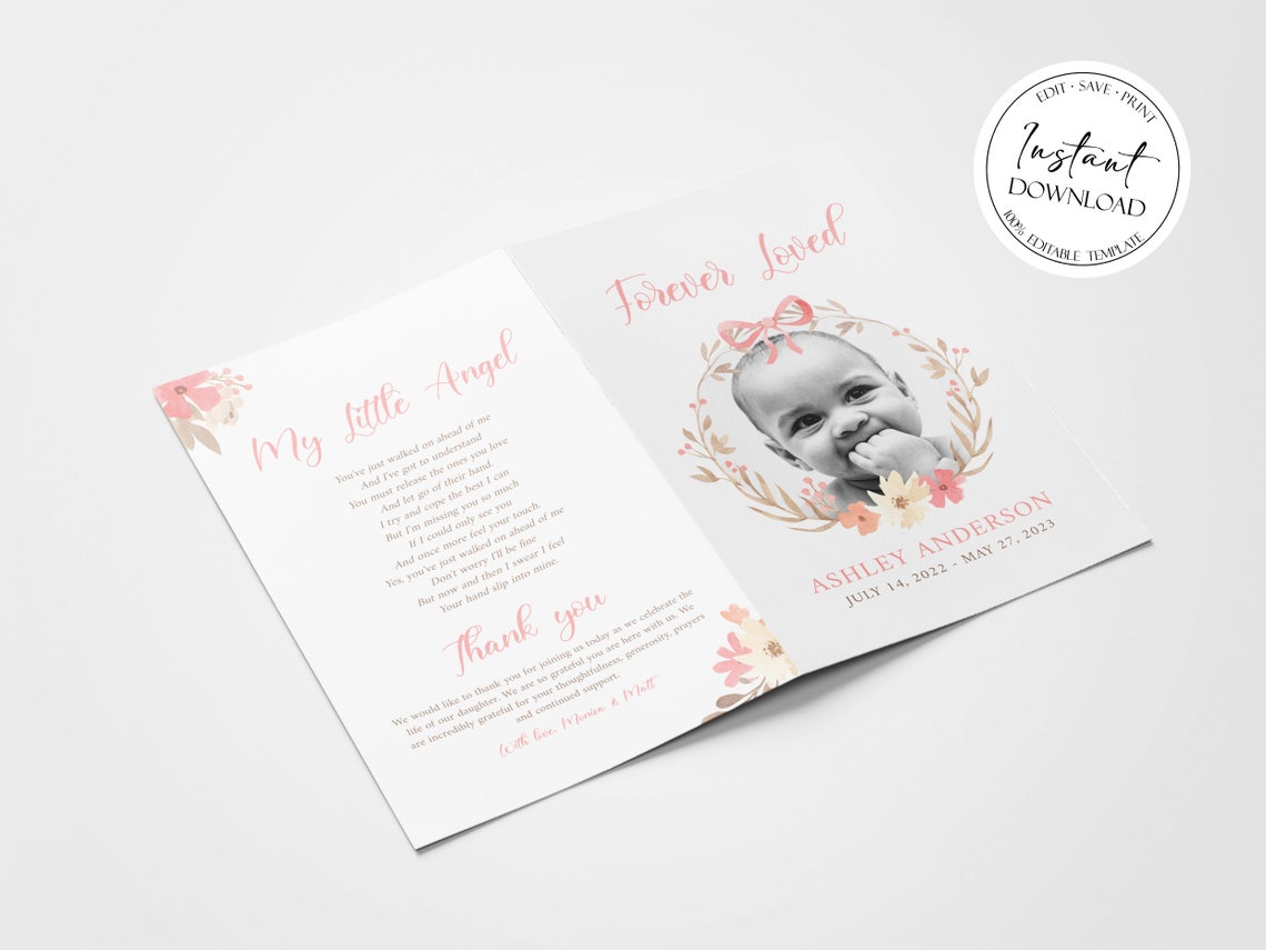 Baby Funeral Program, Funeral Service Program Template for Baby, Child ...