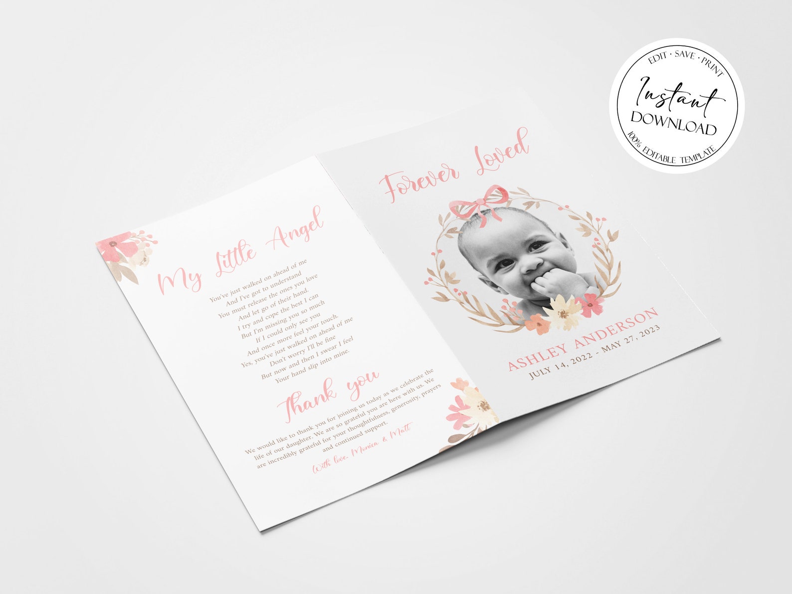 Baby Funeral Program, Funeral Service Program Template for Baby, Child ...