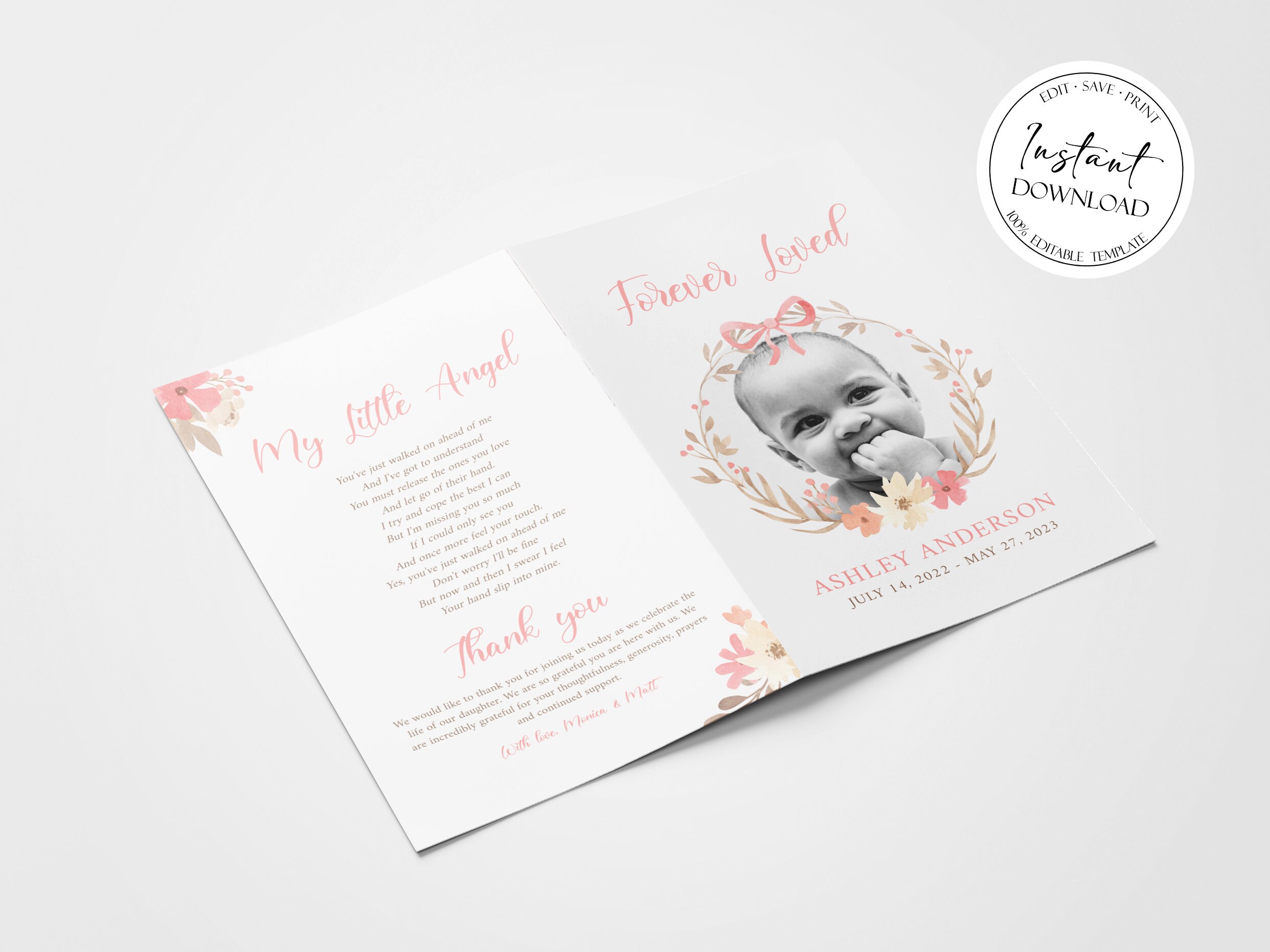 Baby Funeral Program Funeral Service Program Template for - Etsy