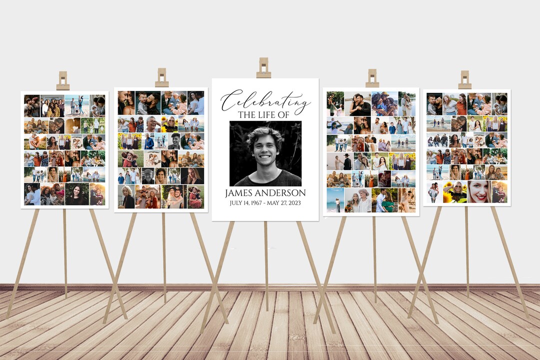 Celebration of Life Funeral Poster, Editable 5 Photo Collage Funeral ...