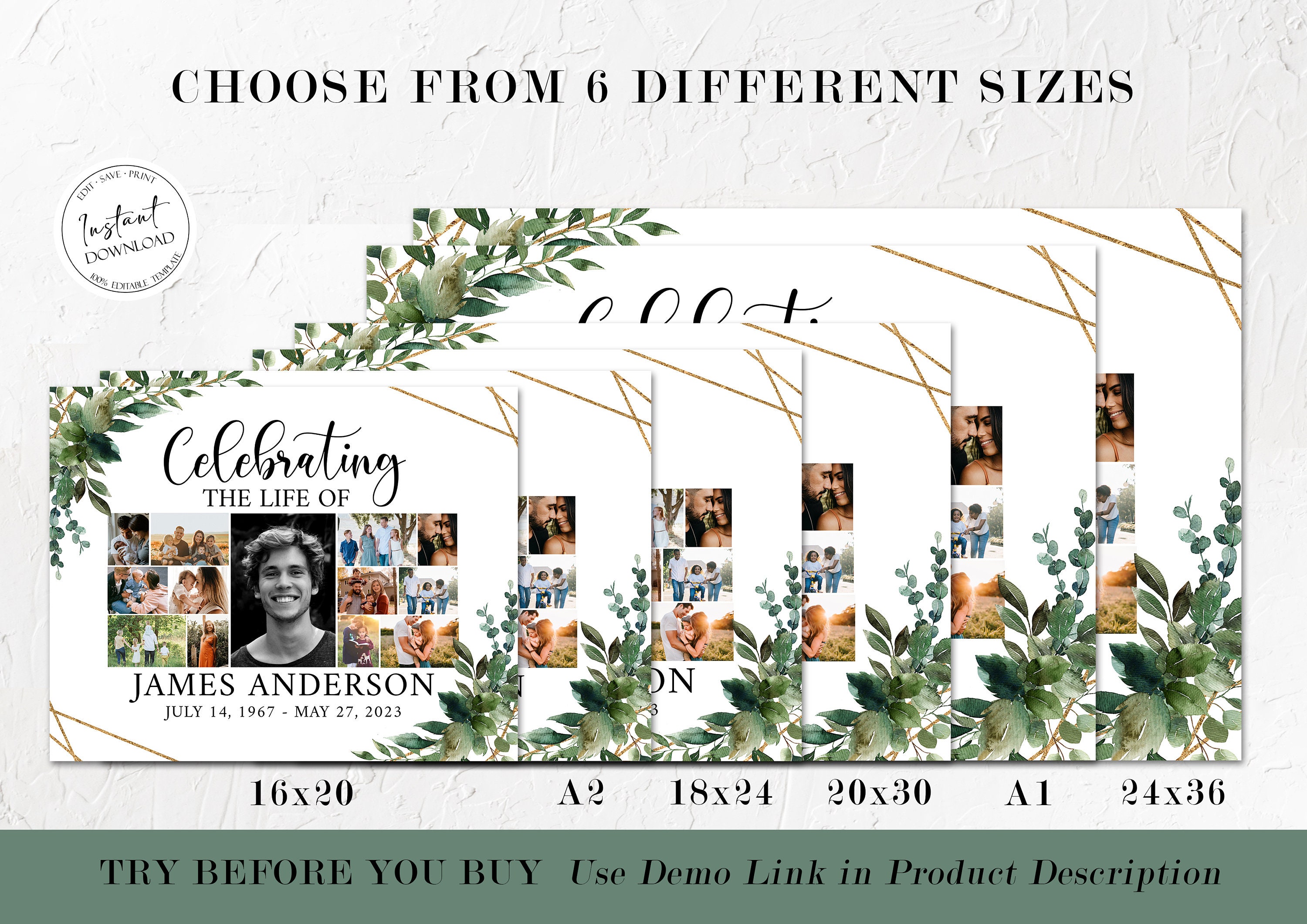 Celebration of Life Multiple Photos Funeral Welcome Sign Editable ...