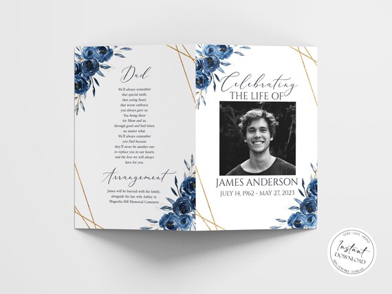 Royal Blue Funeral Program Template Blue Funeral Brochure - Etsy