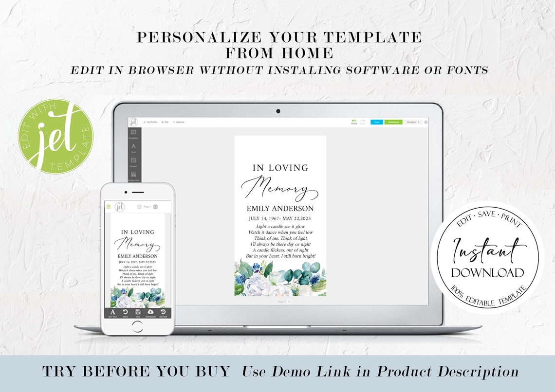 Celebration of Life Invitation White Blue Floral Funeral Favor - Etsy