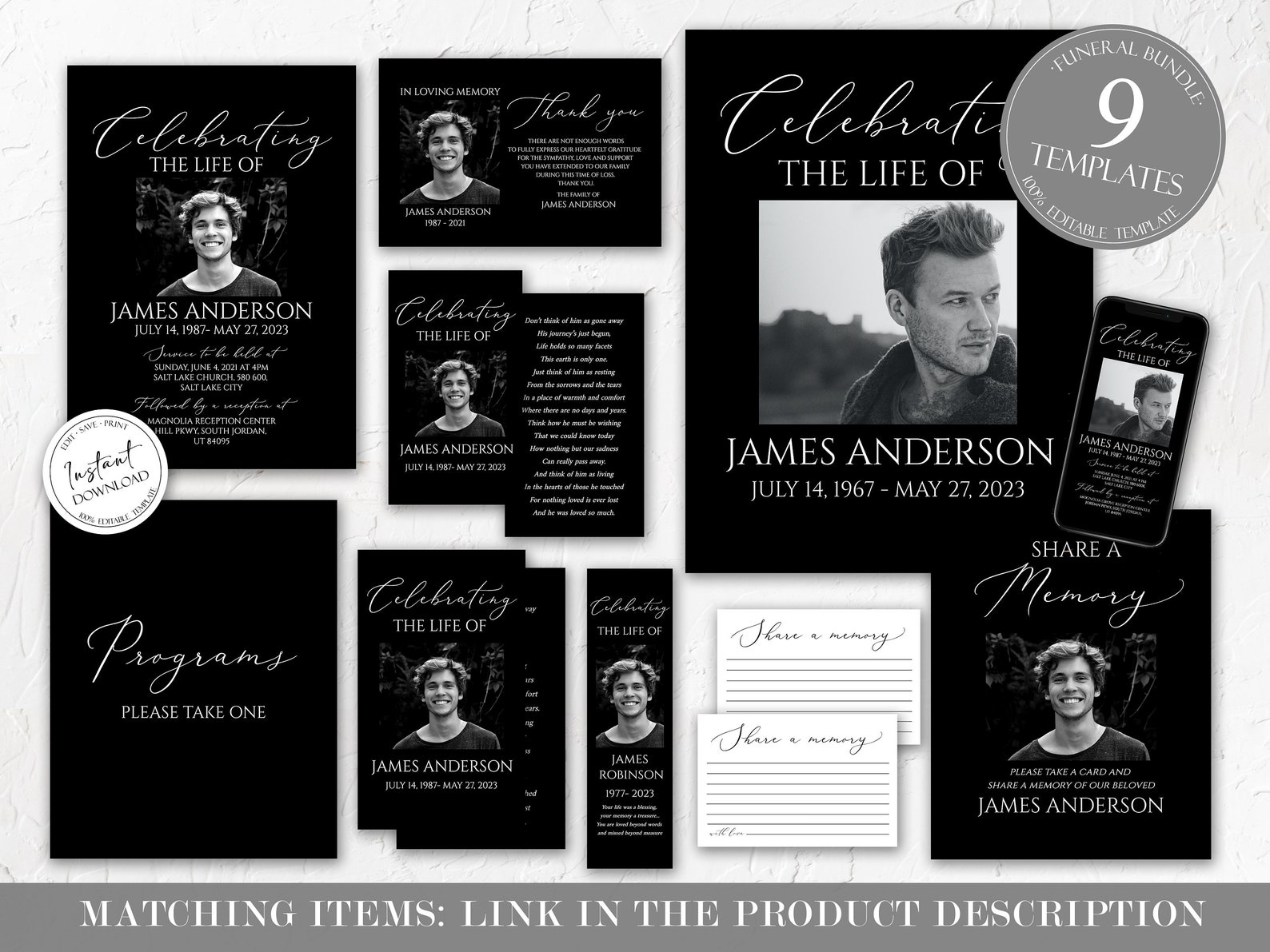Celebration of Life Funeral Poster Editable Black Photo - Etsy