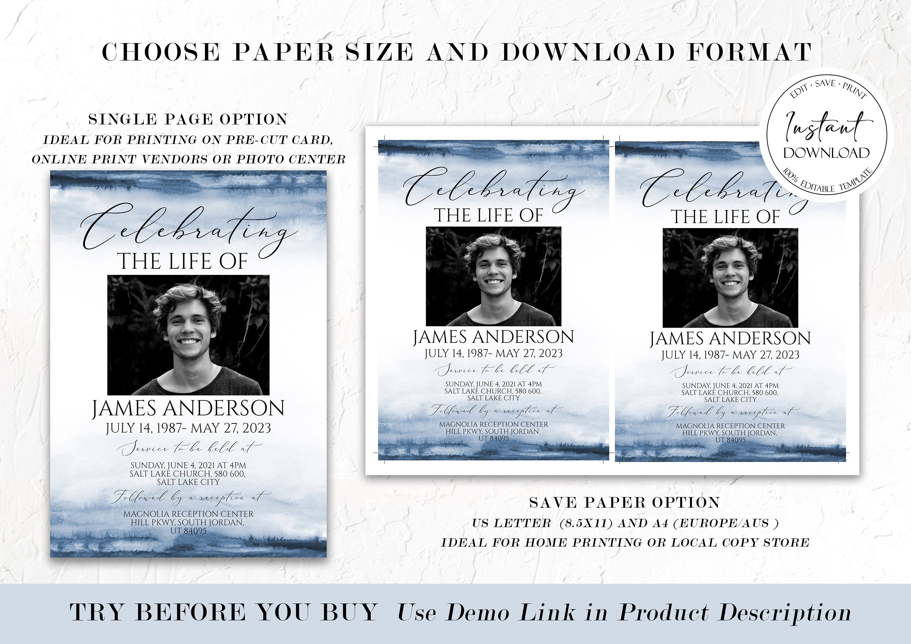 Blue Watercolor Baby Funeral Bundle Template Memorial Package ...