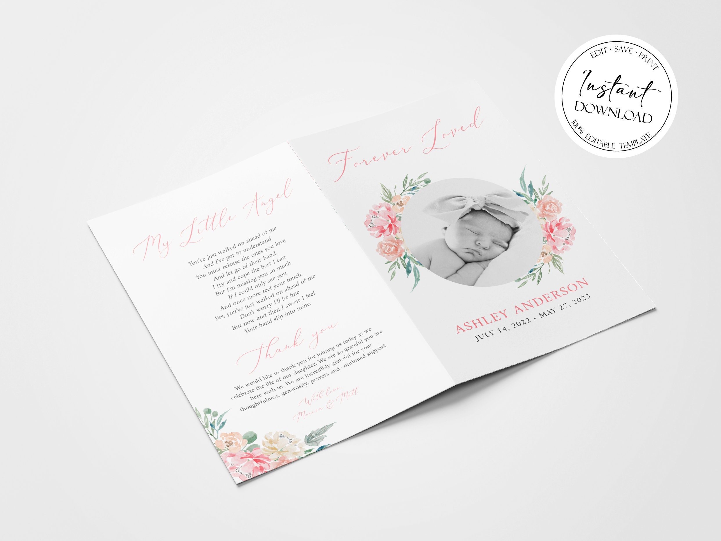 Baby Funeral Program Funeral Service Program Template for - Etsy