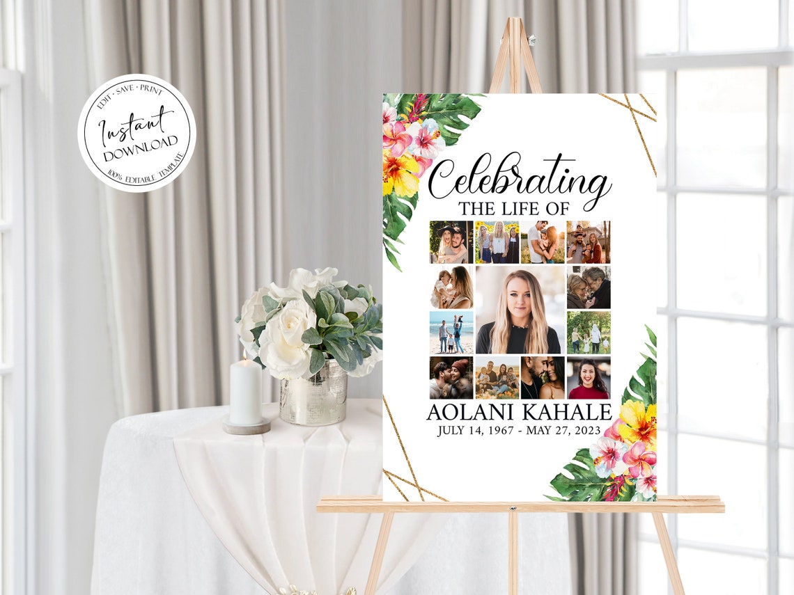 Celebration of Life Multiple Photos Funeral Welcome Sign Template ...
