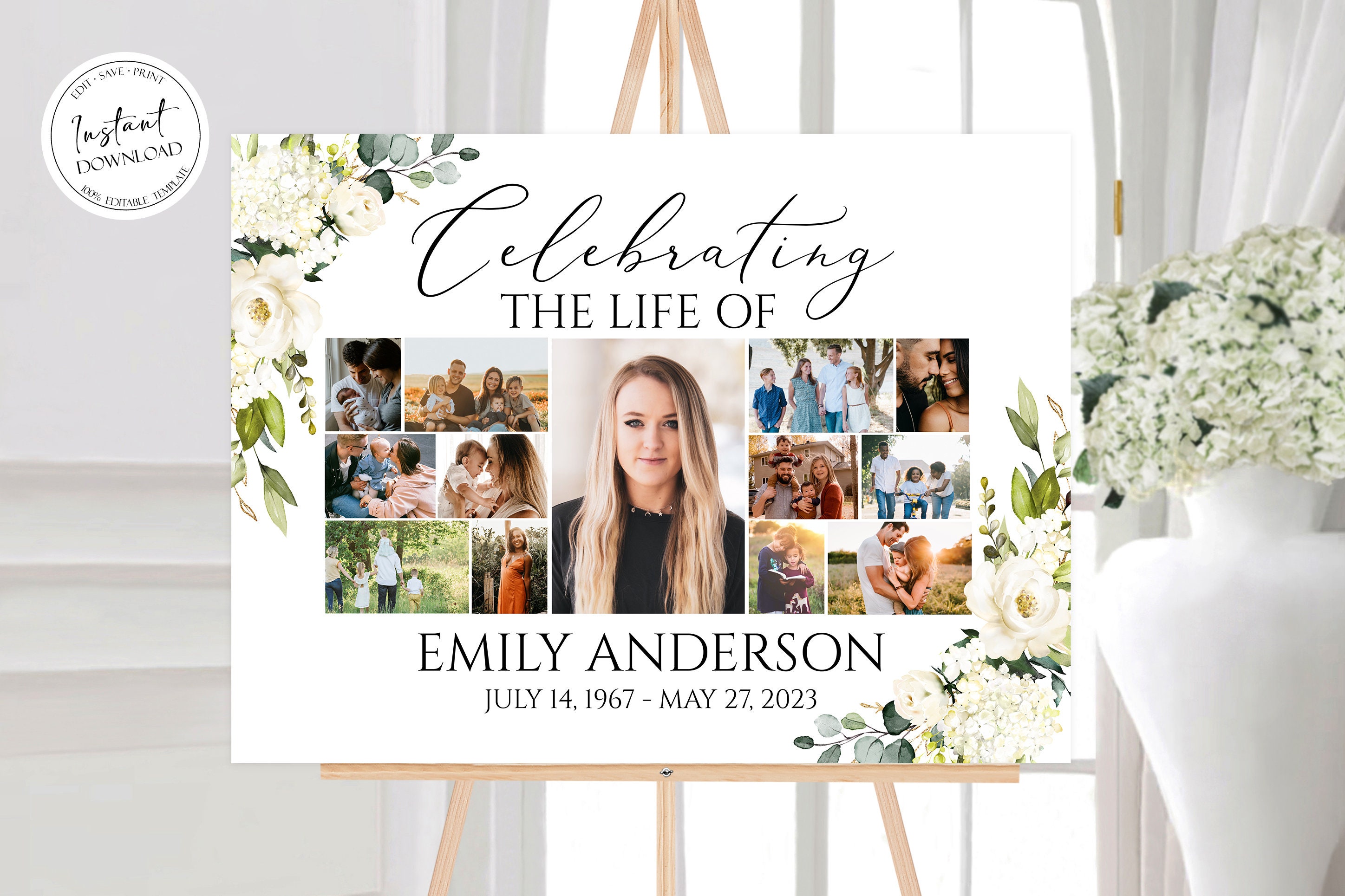 Celebration of Life Multiple Photos Funeral Welcome Sign, White ...
