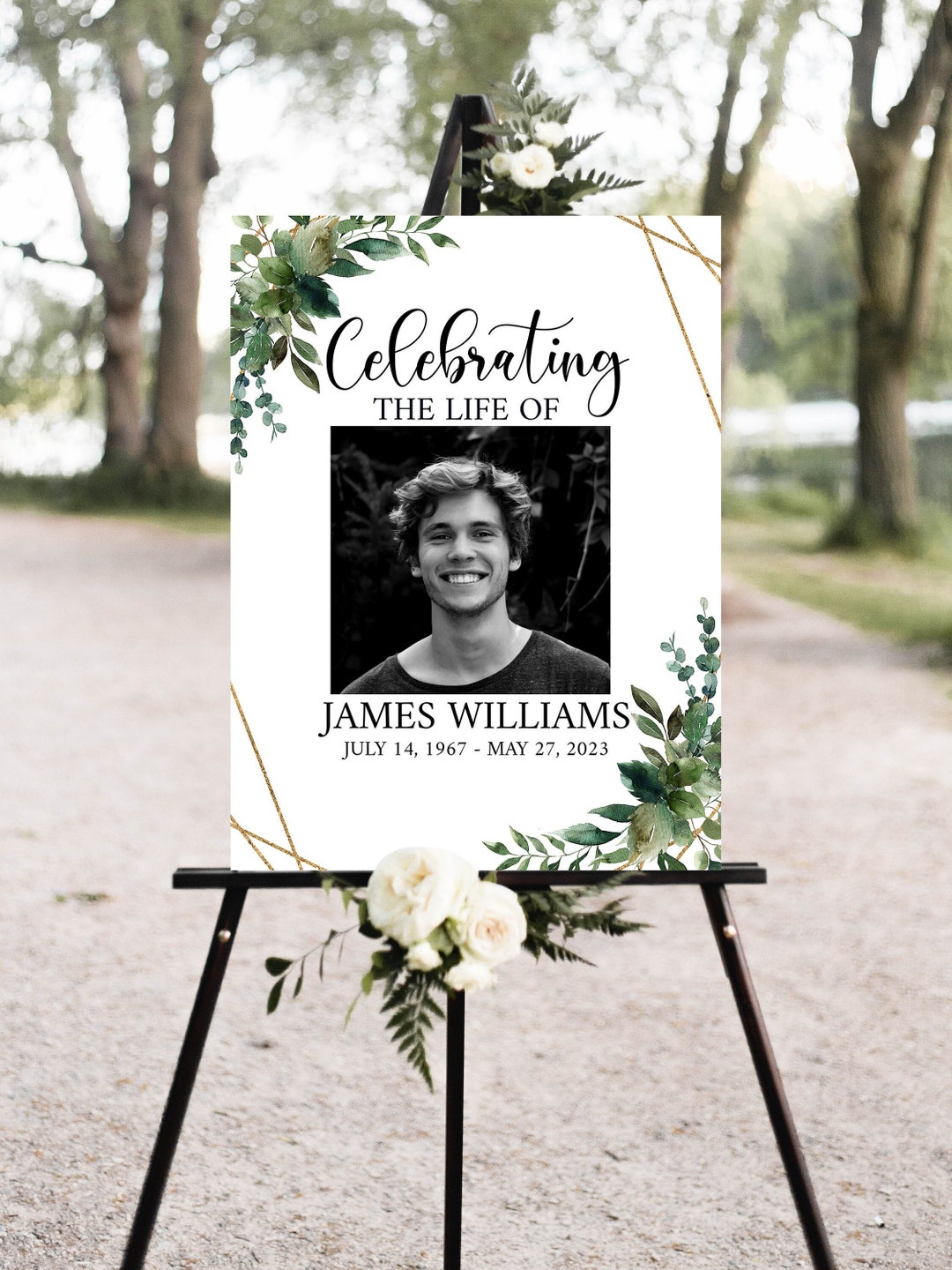 Celebration of Life Welcome Sign, Gold Funeral Welcome Sign, in Loving ...