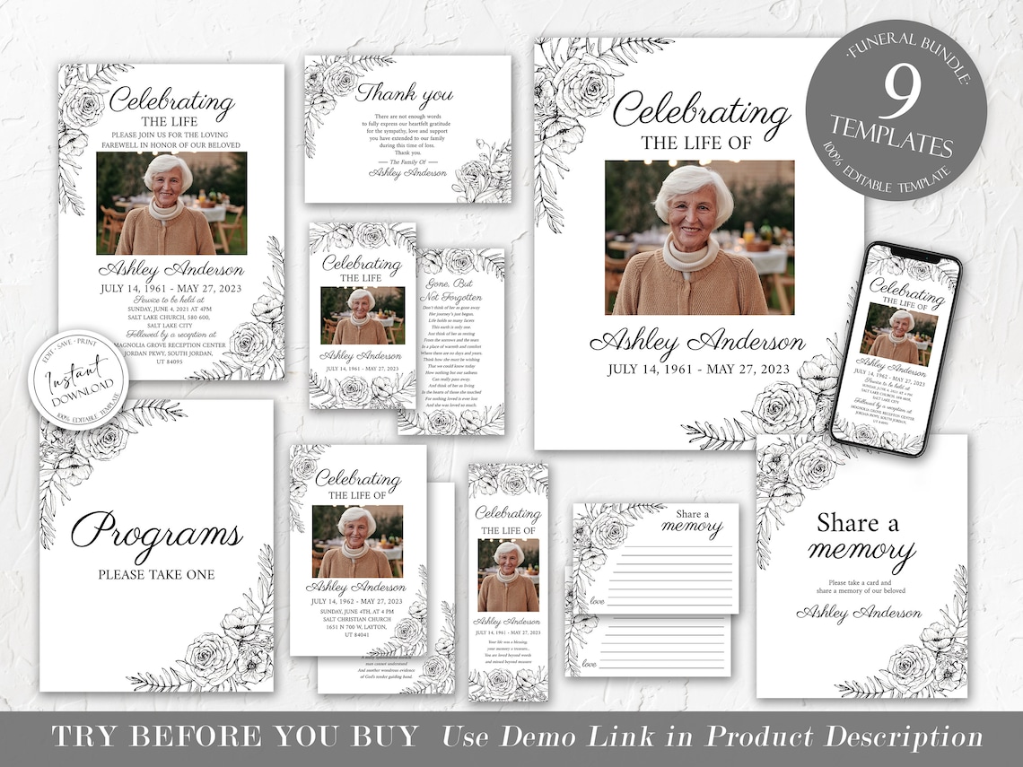 Editable Funeral Bundle Memorial Package Celebration of Life | Etsy