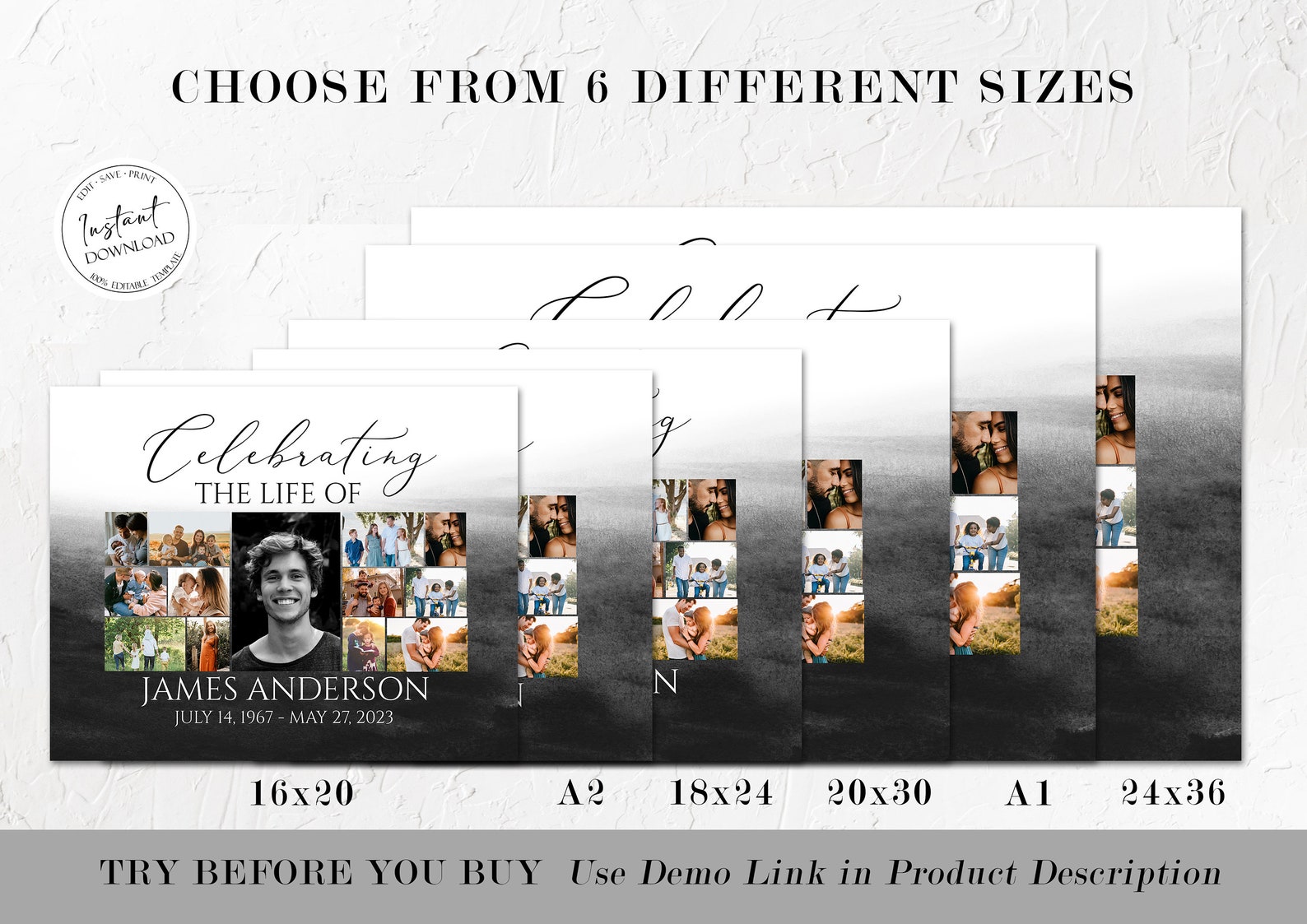 Celebration of Life Multiple Photos Funeral Welcome Sign, Editable ...