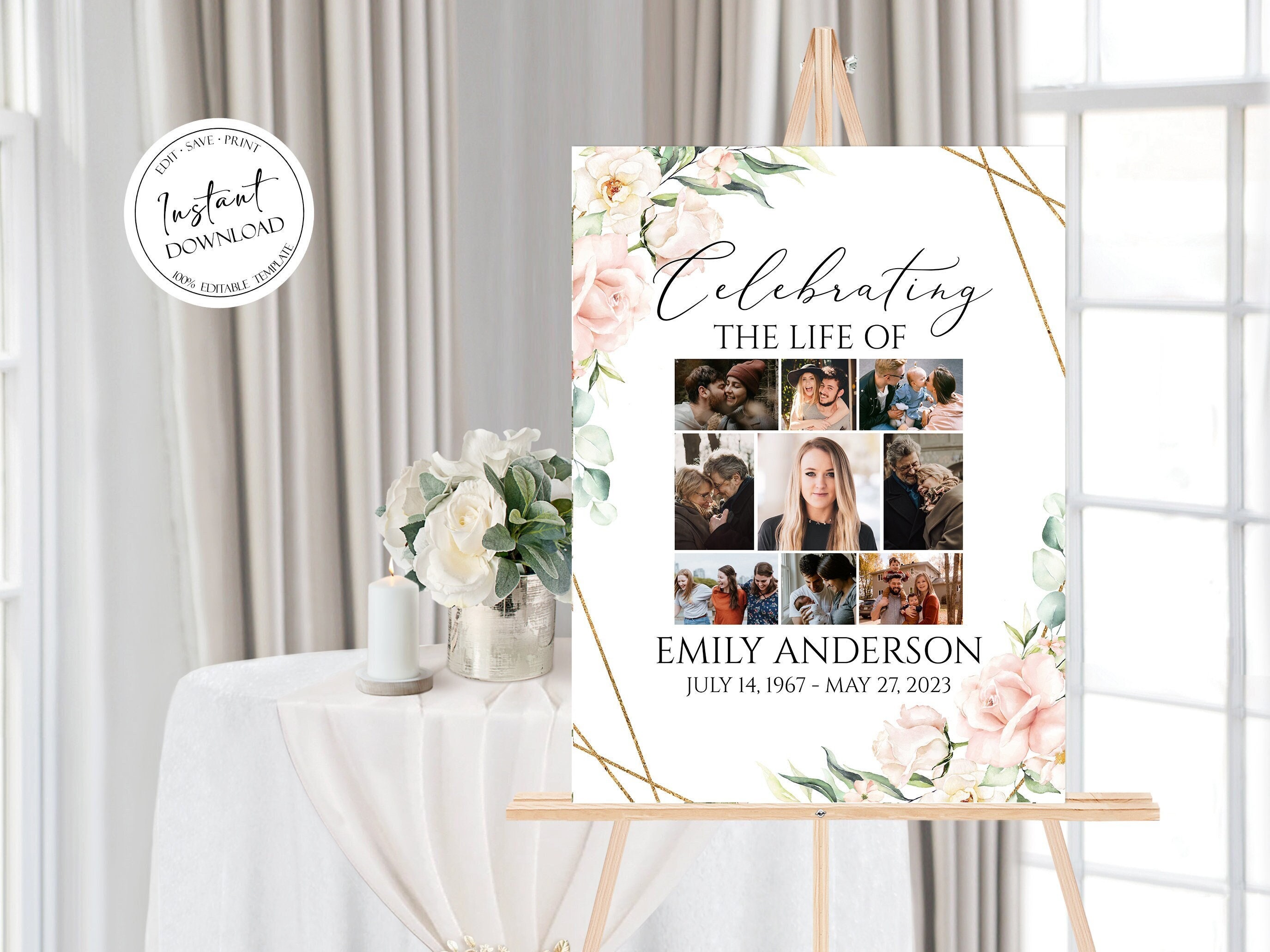 Celebration of Life Photo Collage Funeral Welcome Sign Blush - Etsy
