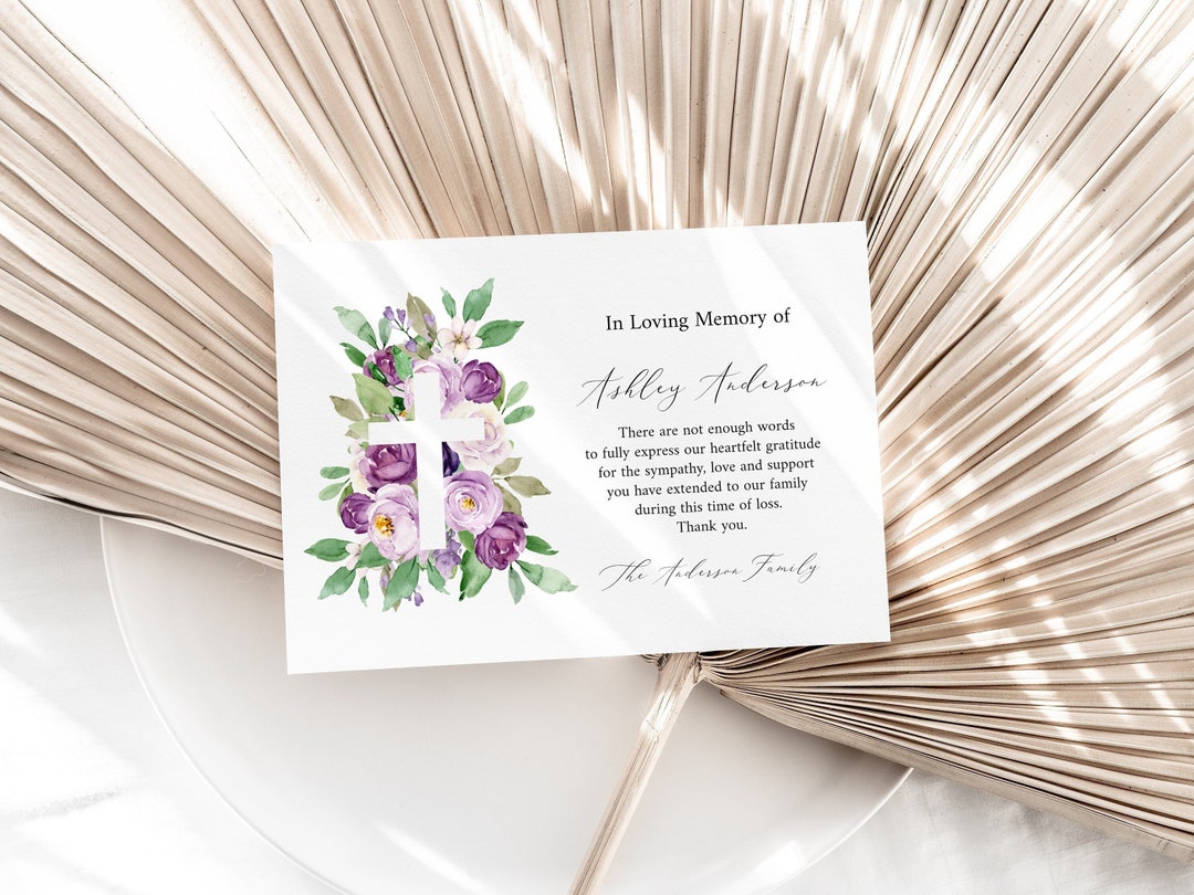 In Loving Memory of Funeral Thank You, Memorial Card, Printable Purple ...