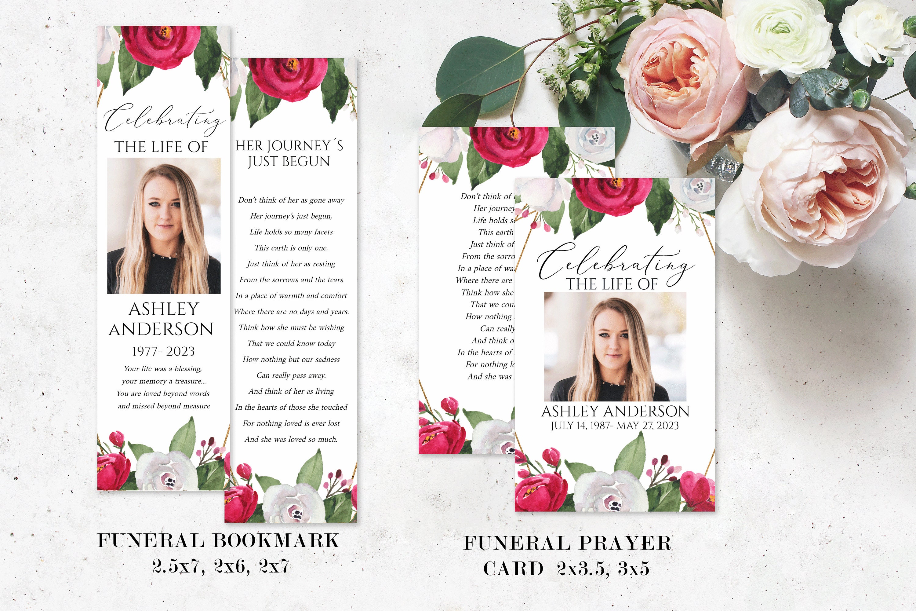 Editable White Pink Roses Funeral Bundle, Memorial Package, Celebration ...