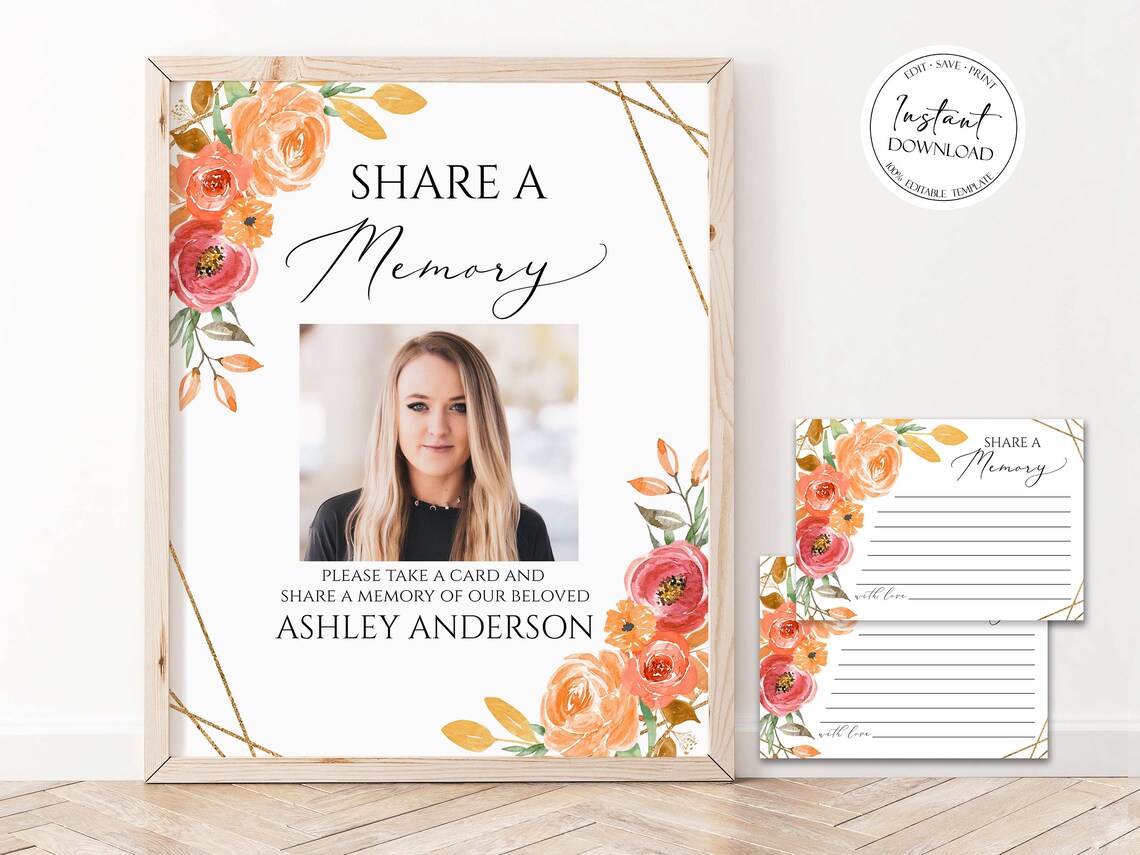 Share a Memory Funeral Sign Share a Memory Card, Fall Funeral Memory ...