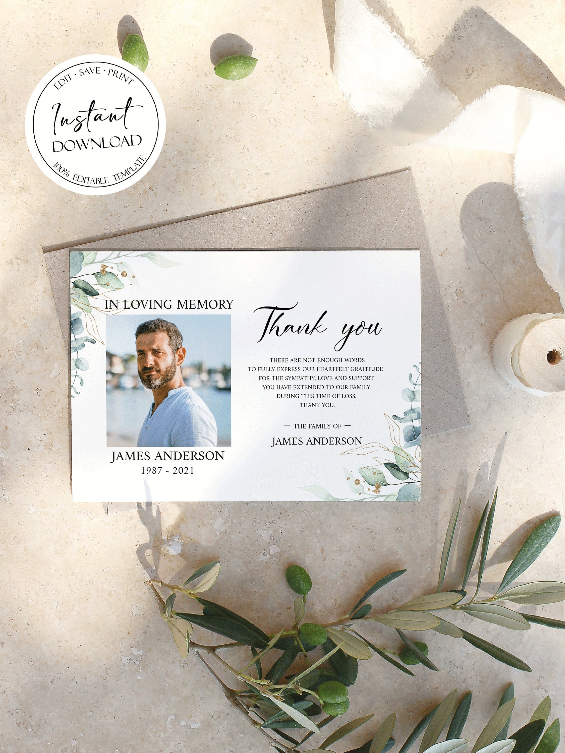 Greenery Funeral Photo Thank You Greenery Memorial Thank You | Etsy