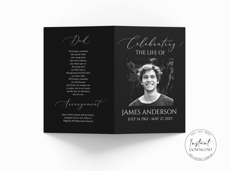 Celebration of Life Funeral Program Black Funeral Memorial - Etsy
