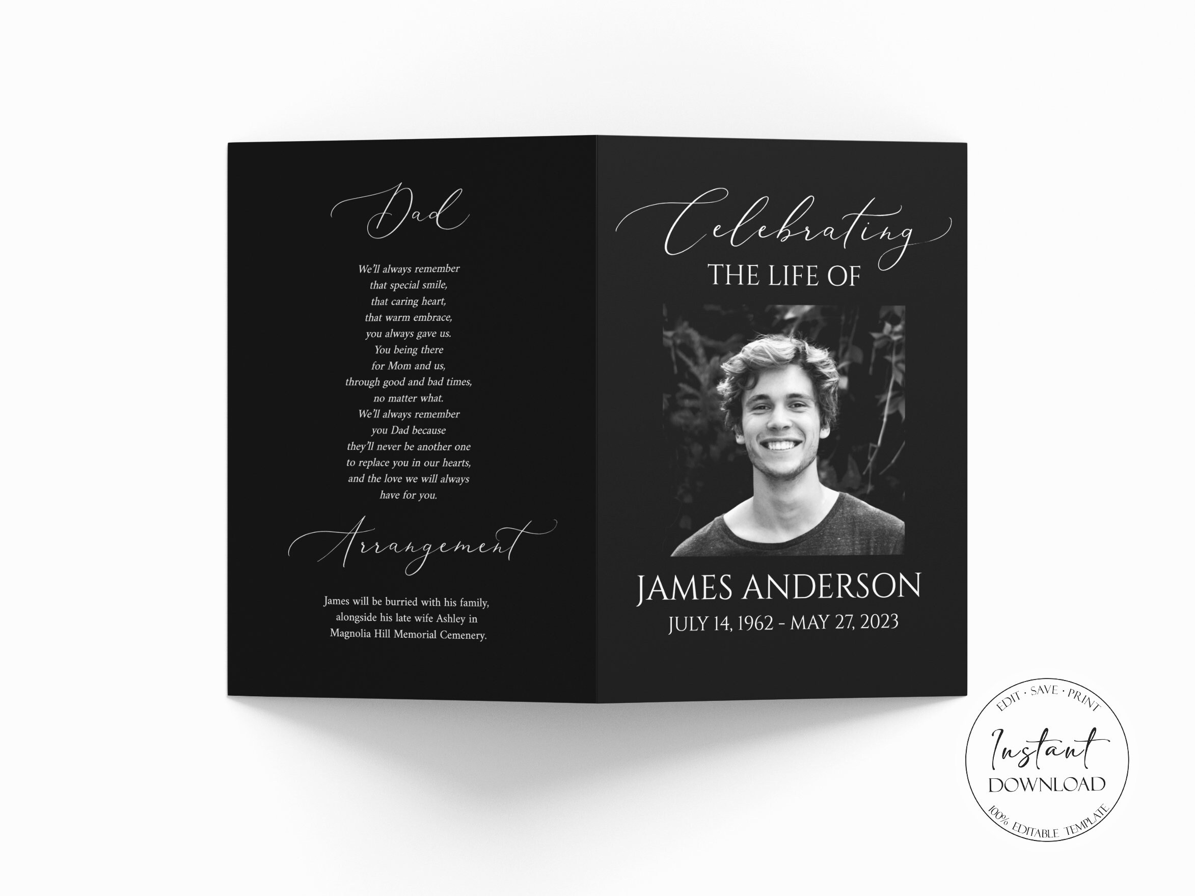 Celebration of Life Funeral Program Black Funeral Memorial - Etsy
