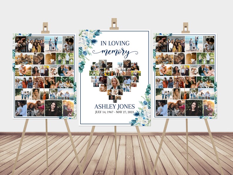 Celebration of Life Funeral Poster Editable Blue White Heart - Etsy