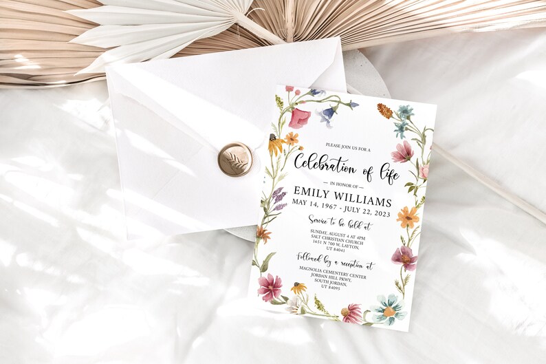 Celebration of Life Invitation Garden Flower Funeral Invitation ...