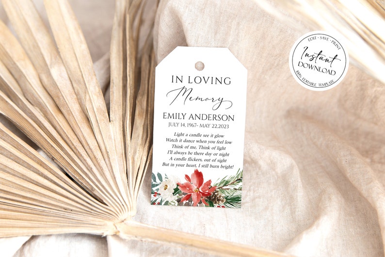 Celebration of Life Christmas Funeral Favor Tag Template - Etsy